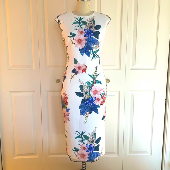 Ted Baker | Dresses | Ted Baker White Floral Midi Dress | Poshmark